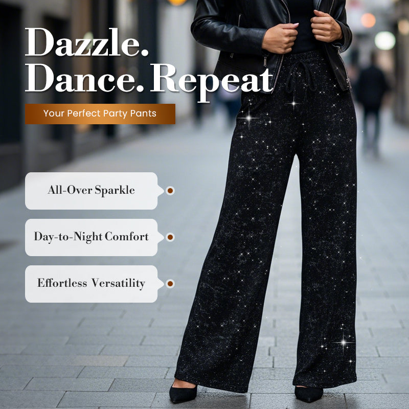 Women's Sequin Sparkle Wide Leg Pants with Elastic Waistband – newdoso